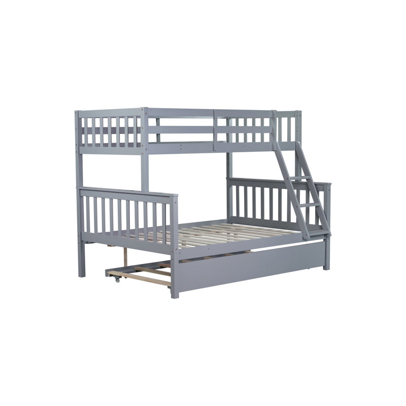 Harriet Bee Grey twin over full bunk bed rubber wood trundle convertible ladder guardrail versatile design Wayfair